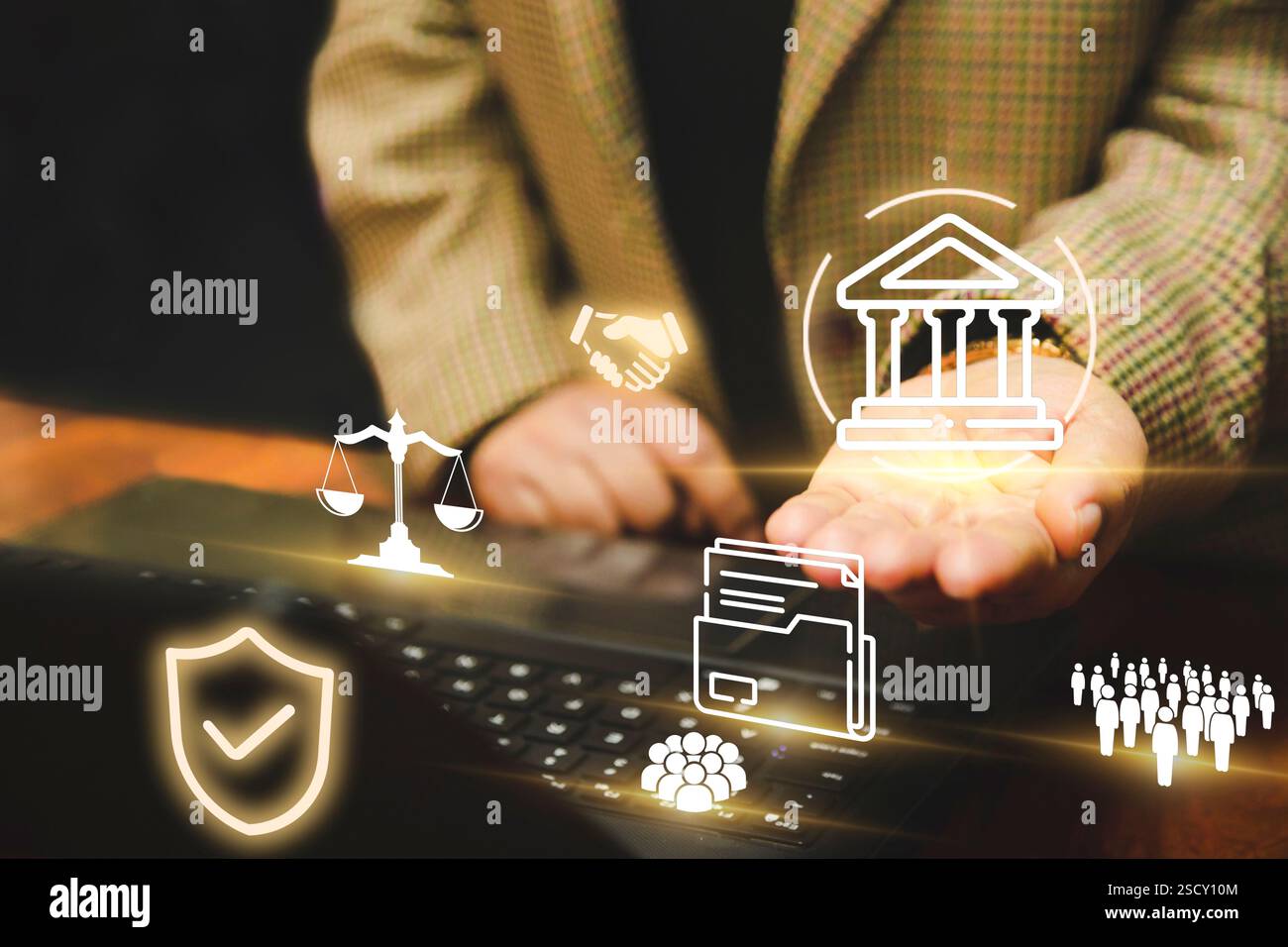 Depiction of digital governance and legal technology, featuring a woman ...