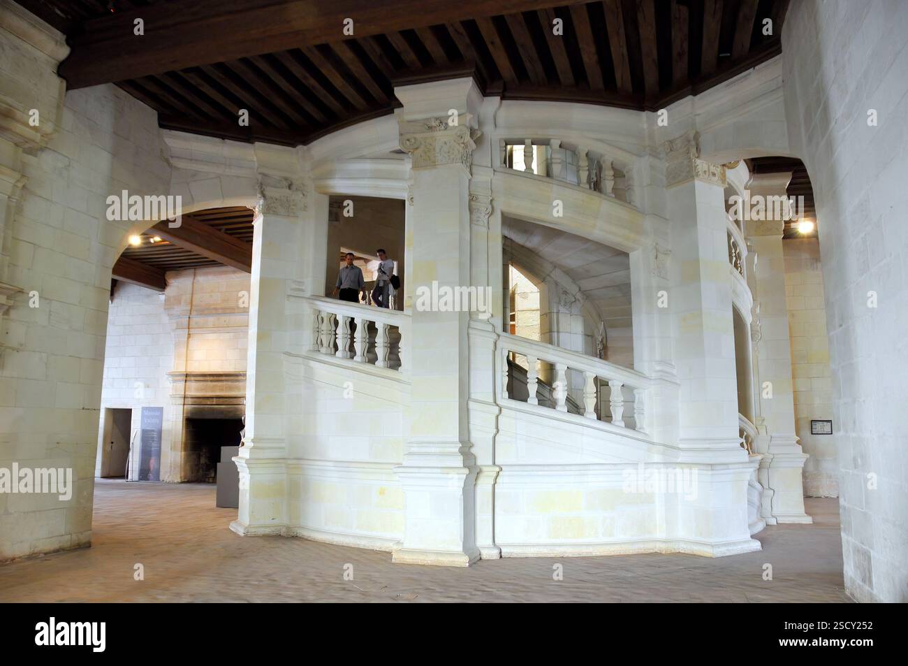 double-spiral staircase, interior, Château de Chambord, France, Europe ...