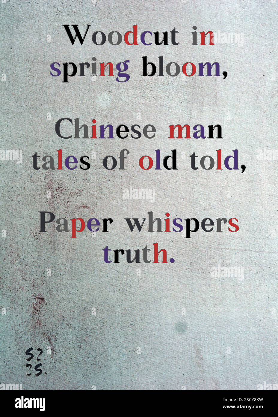 Woodcut in spring bloom, Chinese man tales of old told, Paper whispers ...