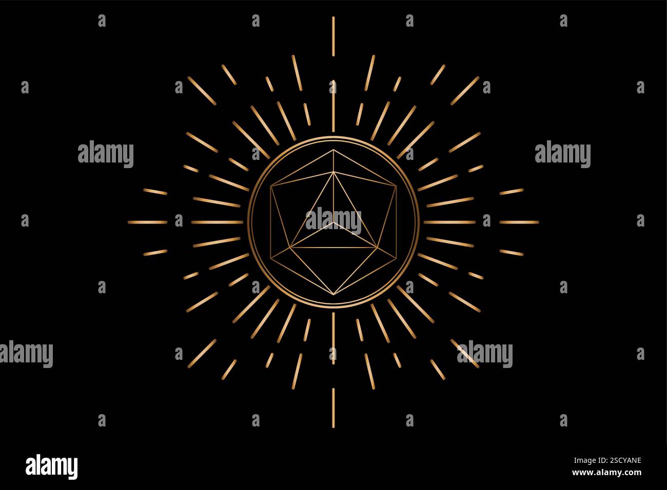 Sacred Geometry gold radiant icon, Merkaba logo template, Mystical ...