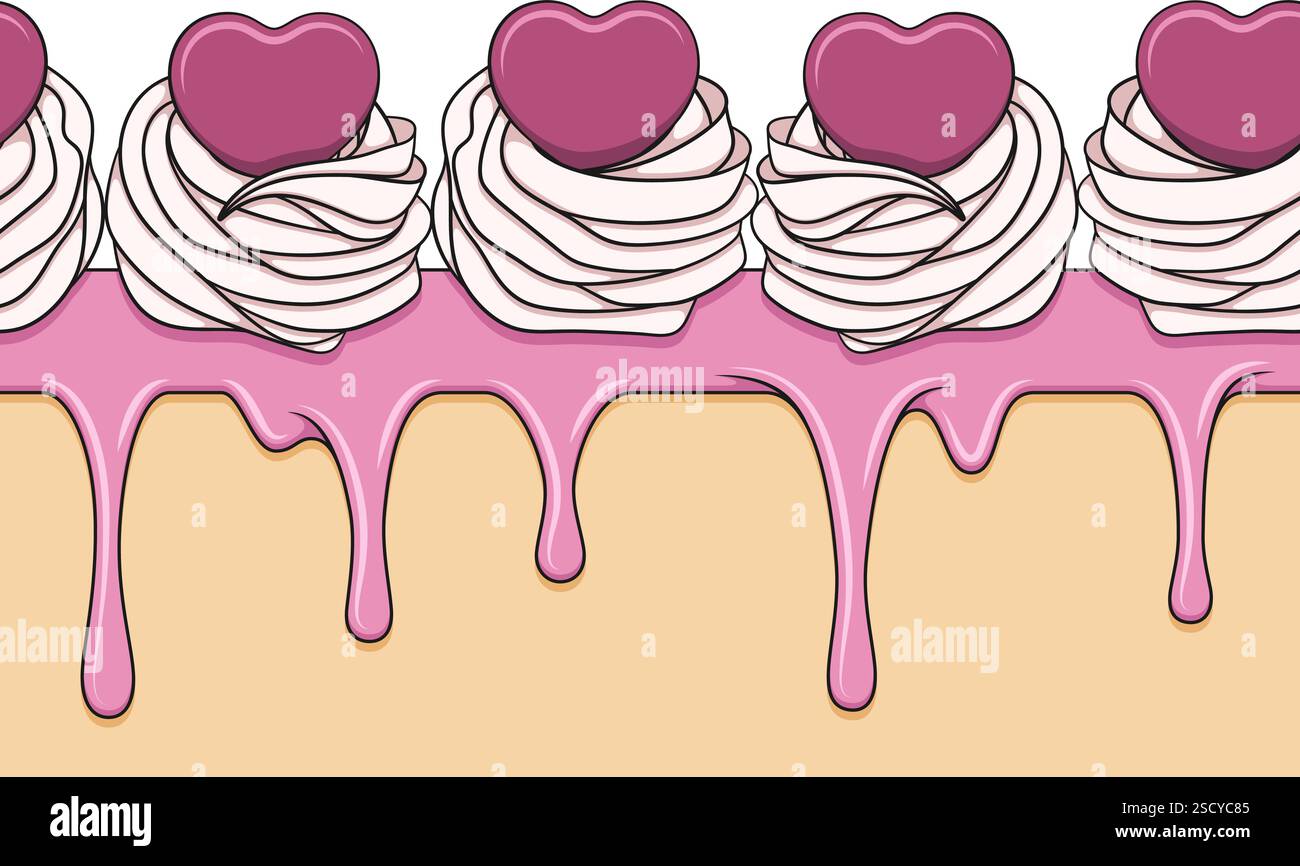 Horizontal seamless pattern with cream cake decorated with hearts ...
