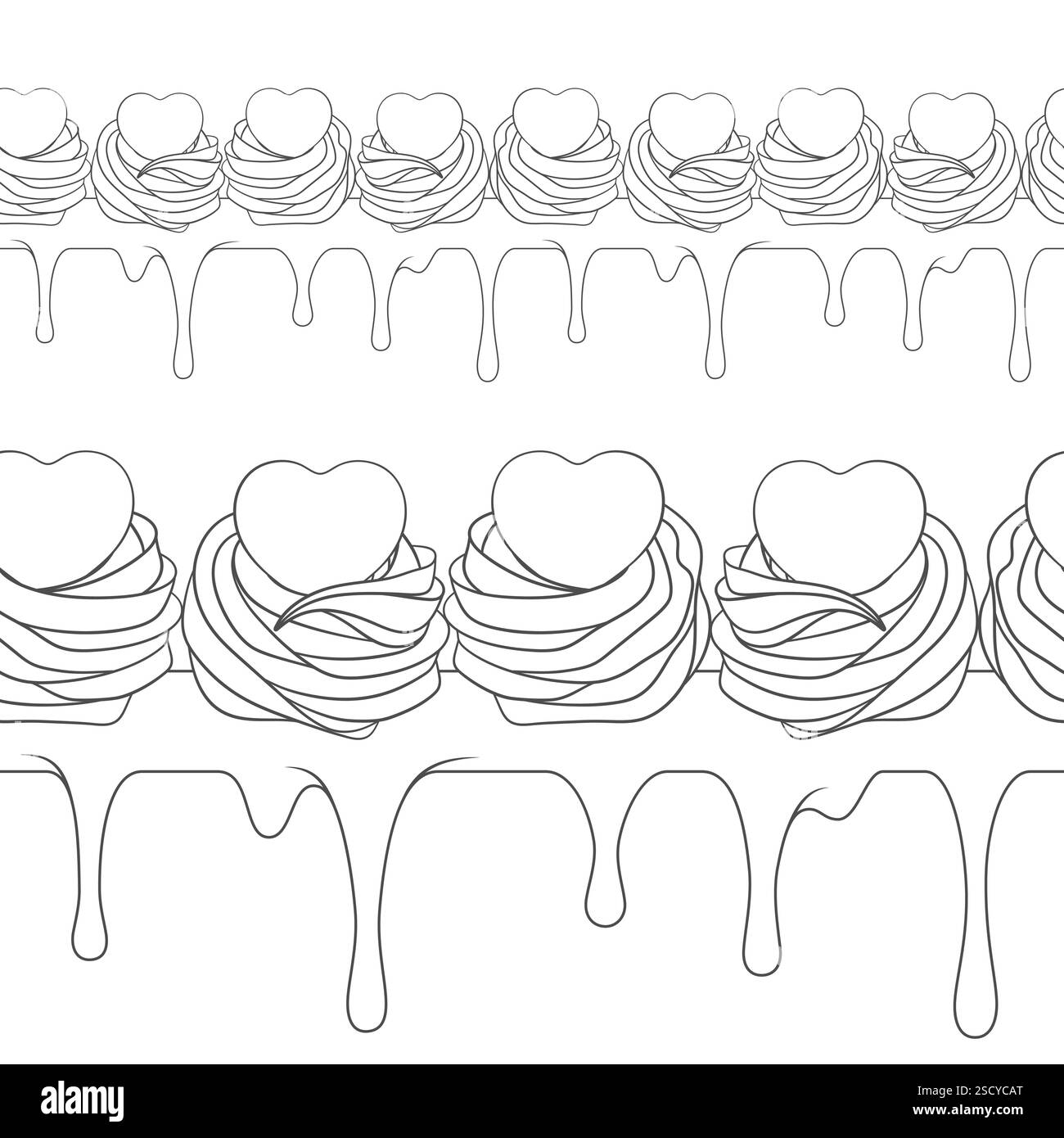 Horizontal seamless pattern with cream cake decorated with hearts ...
