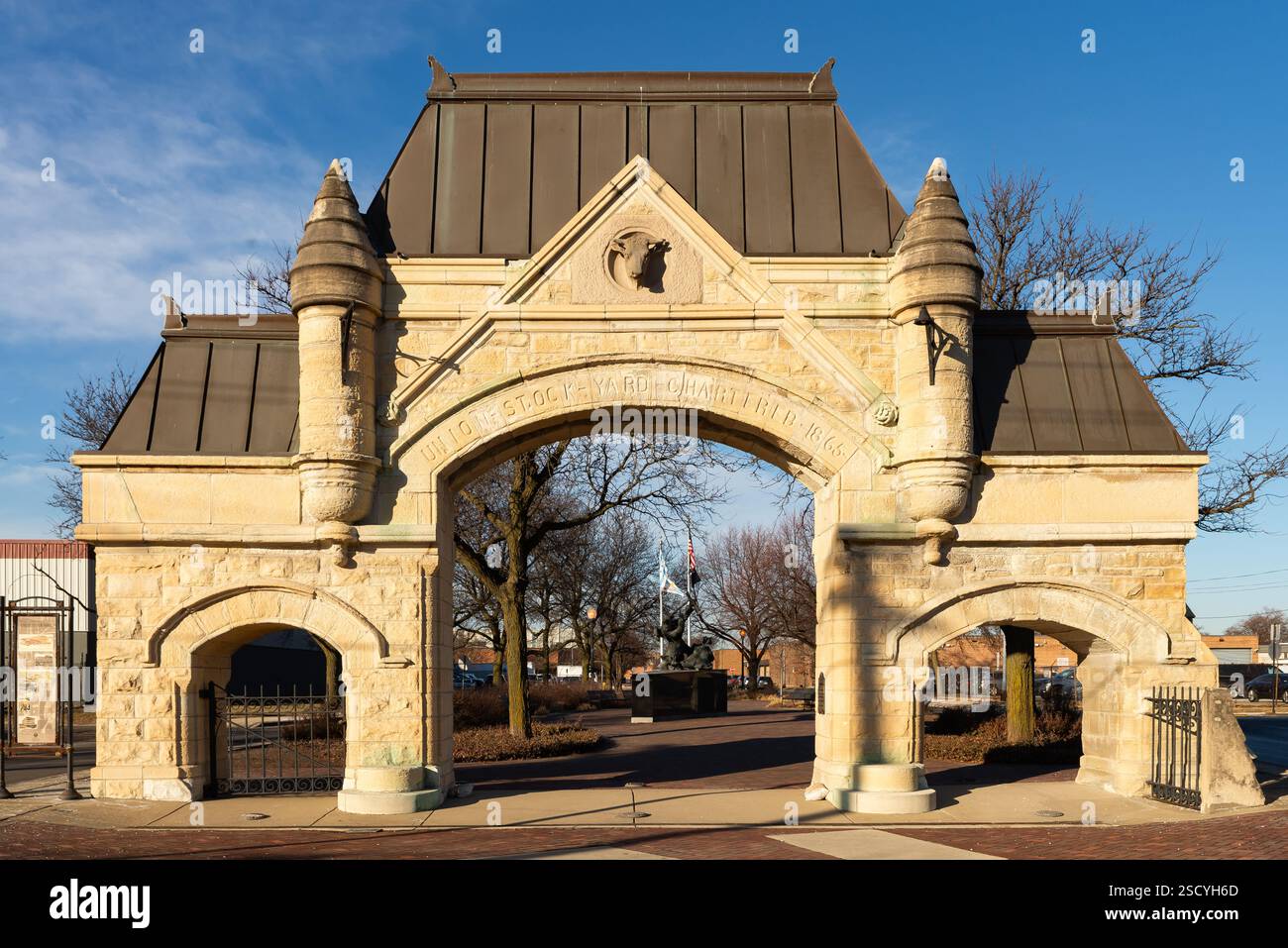 Stone entrance to the Historic Union Stockyard in the Back of the Yards ...