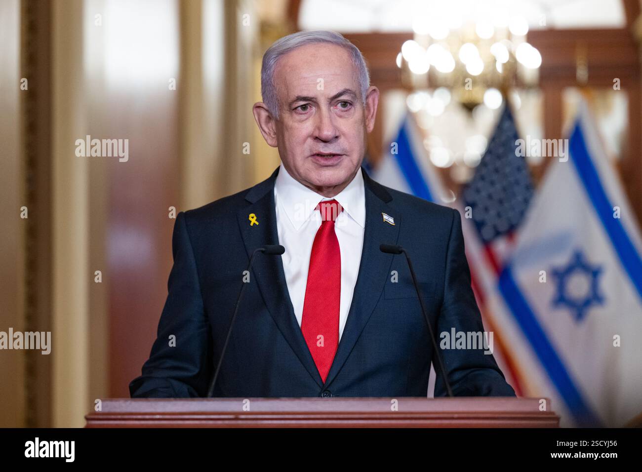 Washington, USA. 07th Feb, 2025. Prime Minister Benjamin Netanyahu of ...