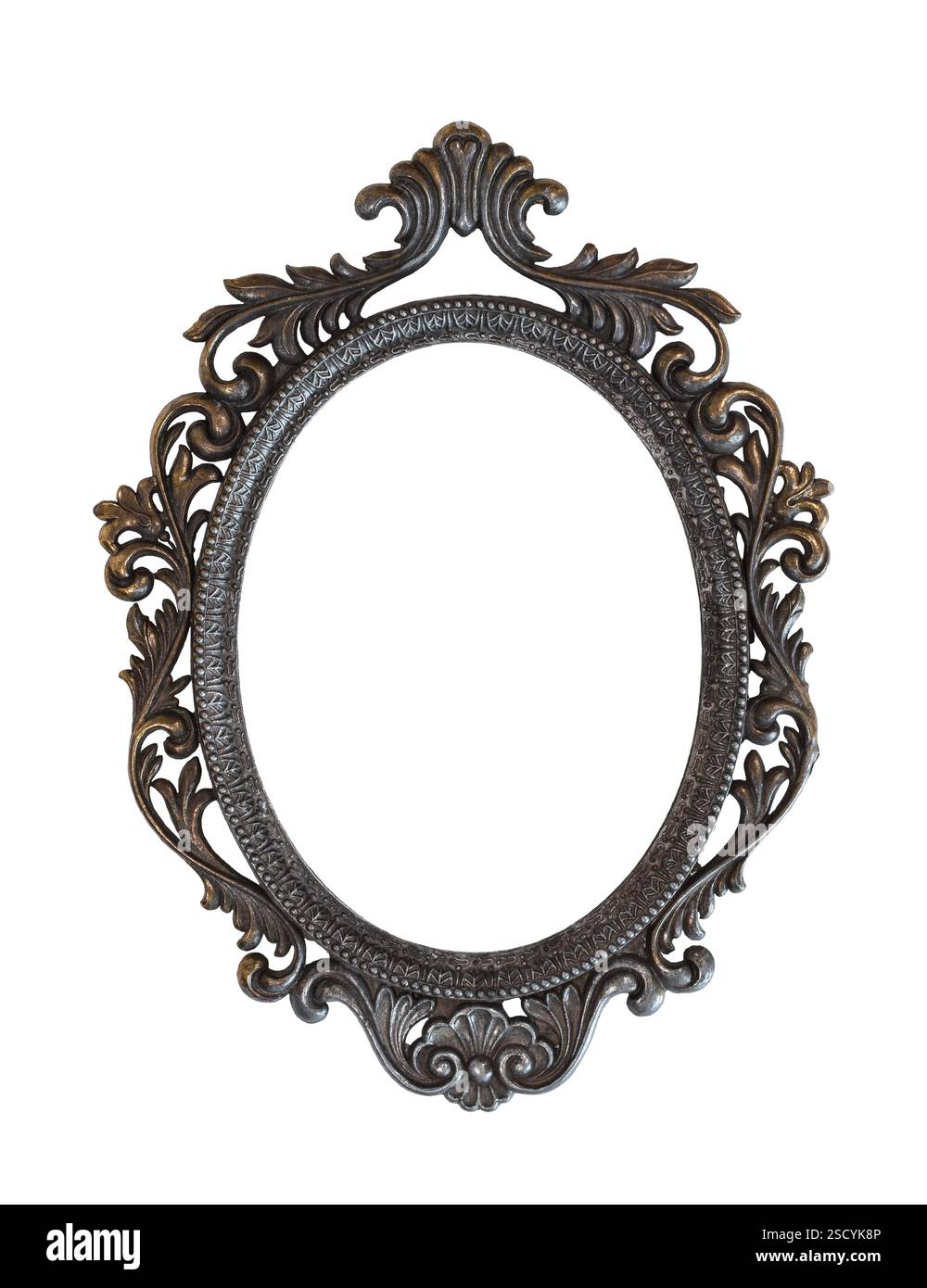 Metal brass oval antique picture frame isolated cutout Stock Photo - Alamy