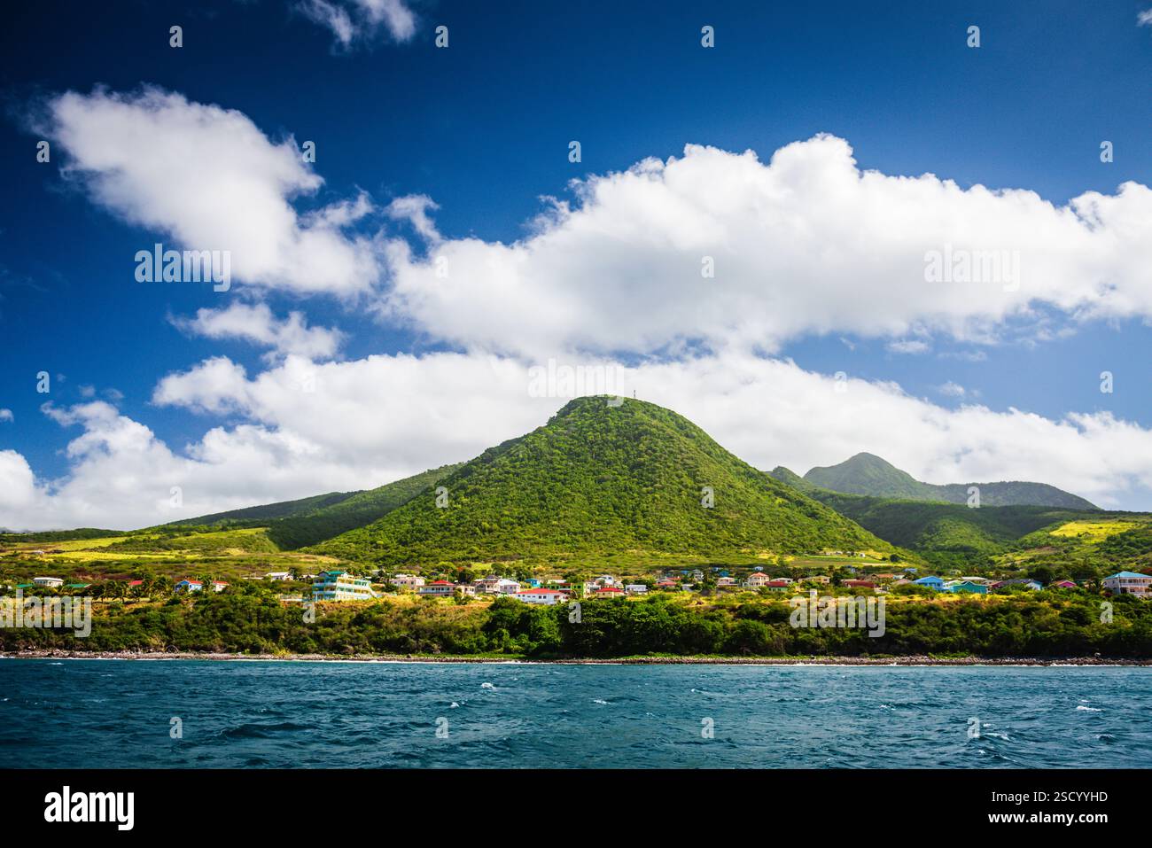 Scenic view of St Kitts island from water level perspective as seen ...