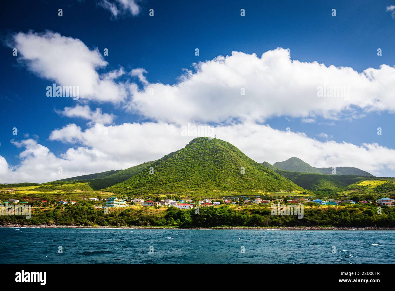 Scenic view of St Kitts island from water level perspective as seen ...