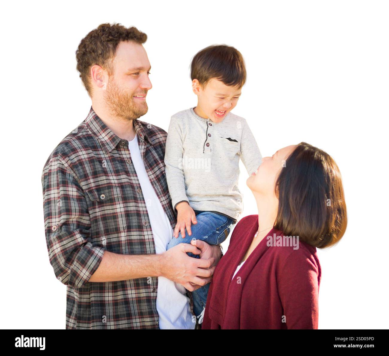 Mixed Race Chinese and Caucasian Family Portrait Isolated on a White ...