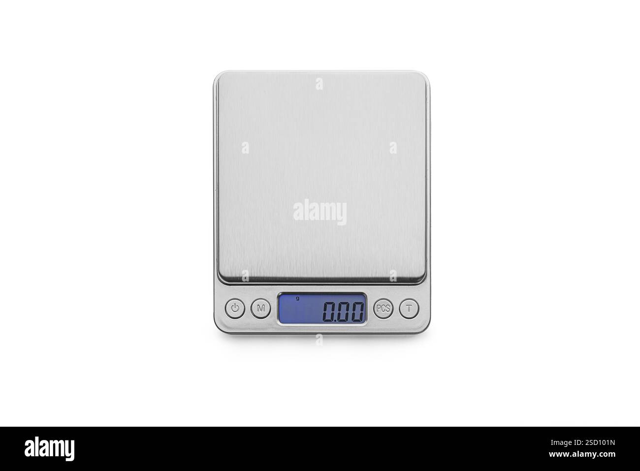 Digital Kitchen Scale with Steel Surface and Blue LCD Display Stock ...