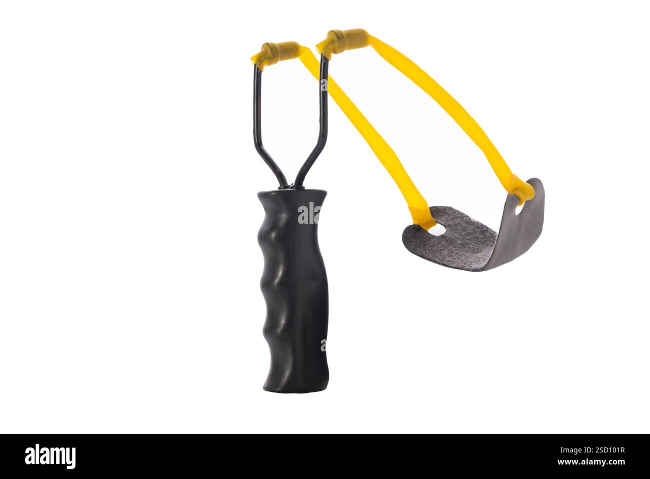 Black Handheld Slingshot with Yellow Bands Isolated on White Background ...