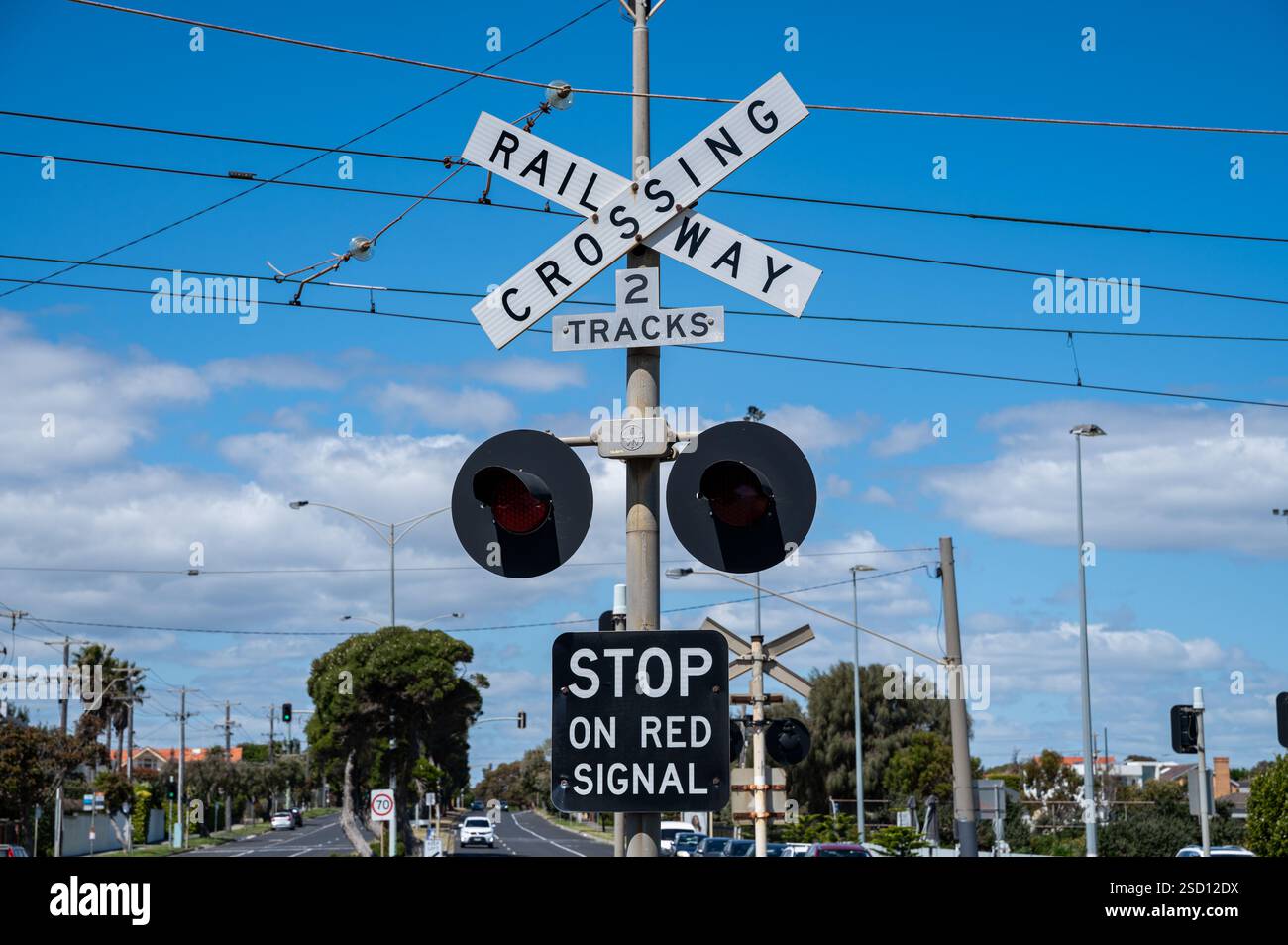 01.11.2024, Melbourne, Victoria, Australia - Gated railway crossing ...