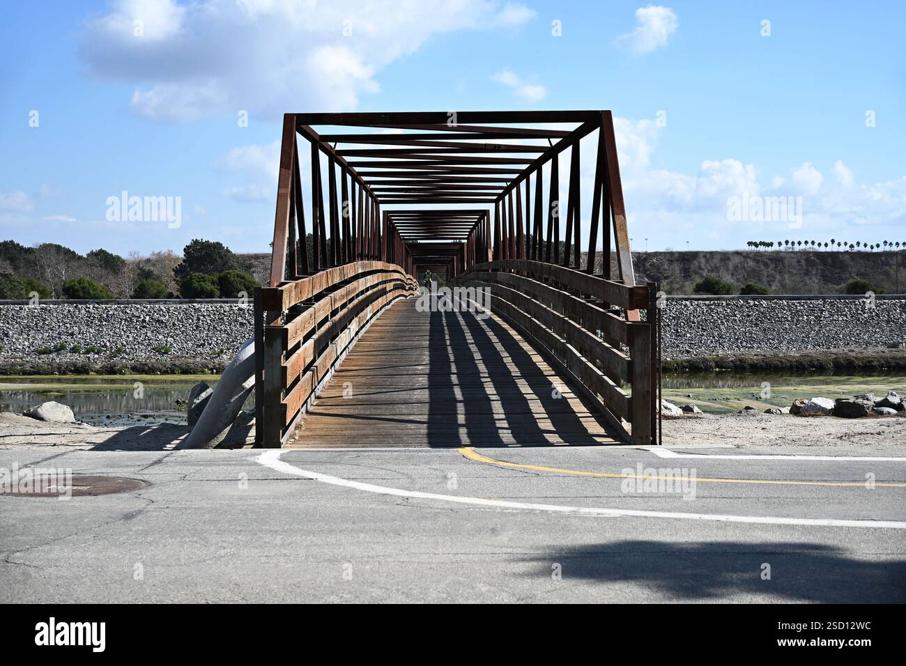The Santa Ana River Bikeway Bridge spans the river for both cyclist and ...