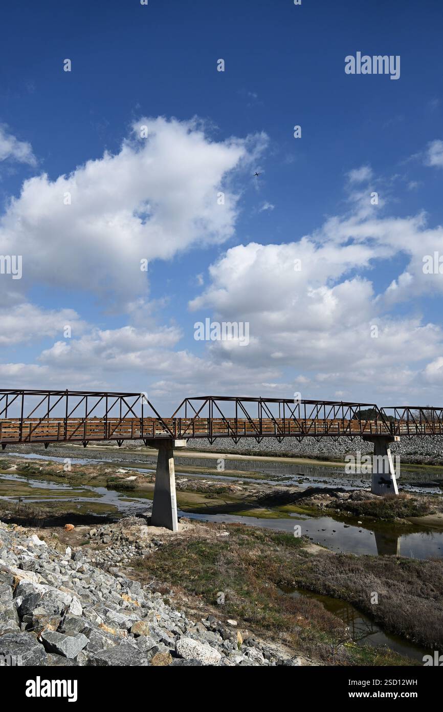 The Santa Ana River Bikeway Bridge spans the river for cyclist and ...