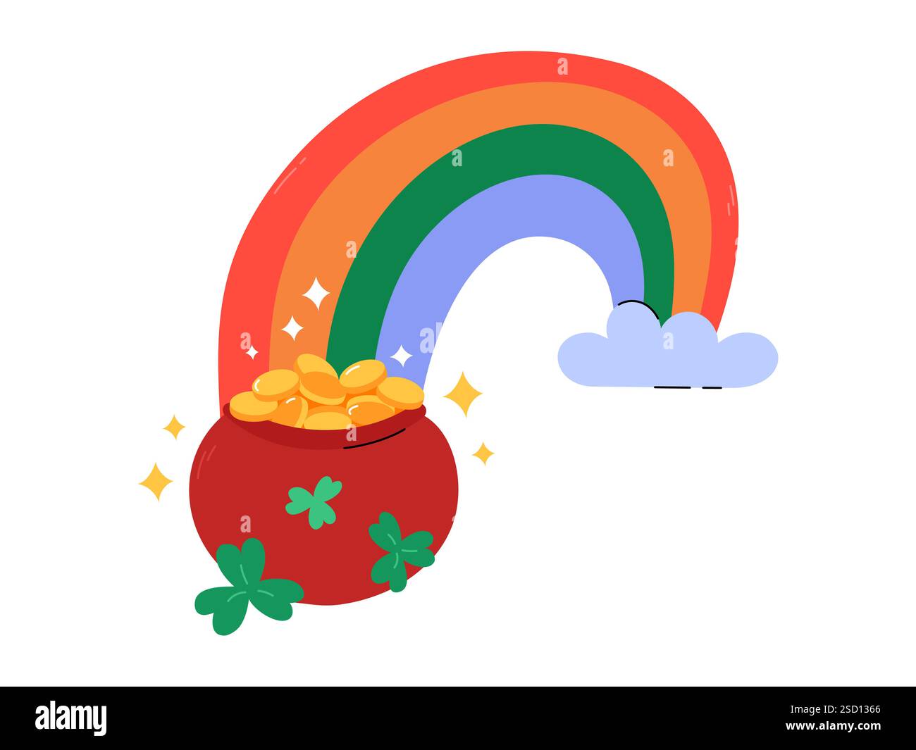 Pot of gold and rainbow vector illustration. Leprechauns pot full of ...