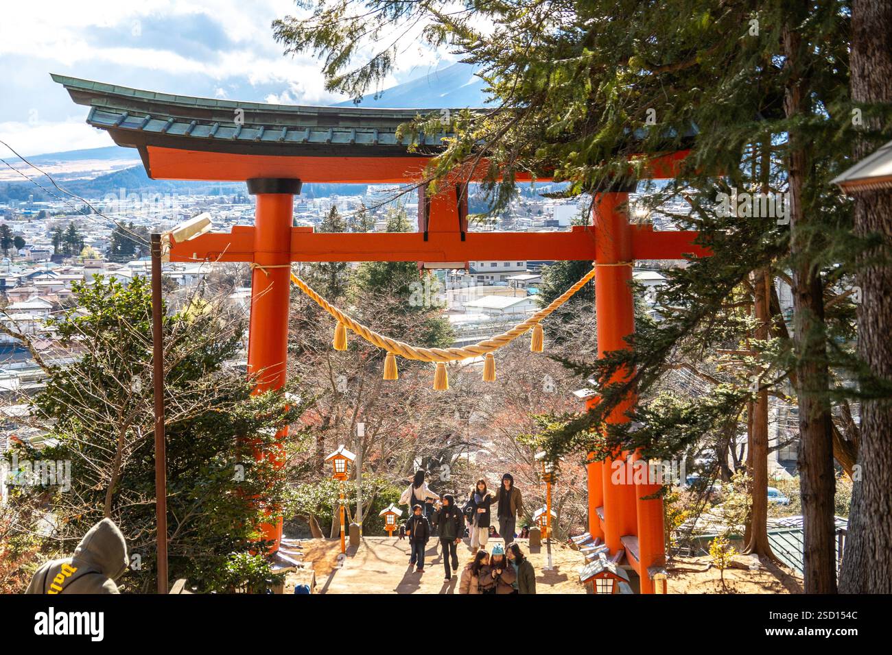 Fujiyama, Japan - Jan 2nd 2025: a view of Mount Fuji through Torri ...