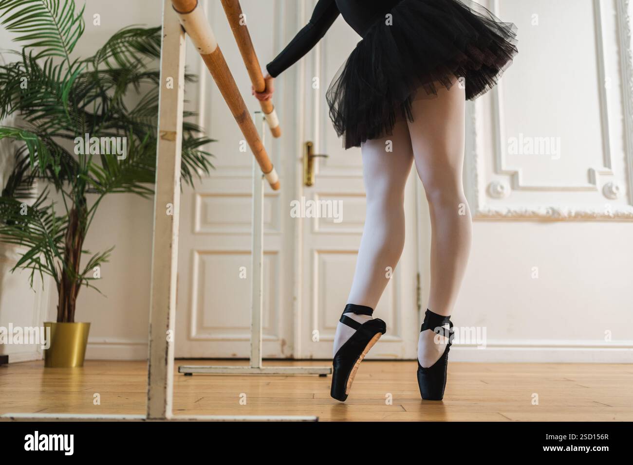 Ballerina stretching practicing ballet positions dancing near ballet ...