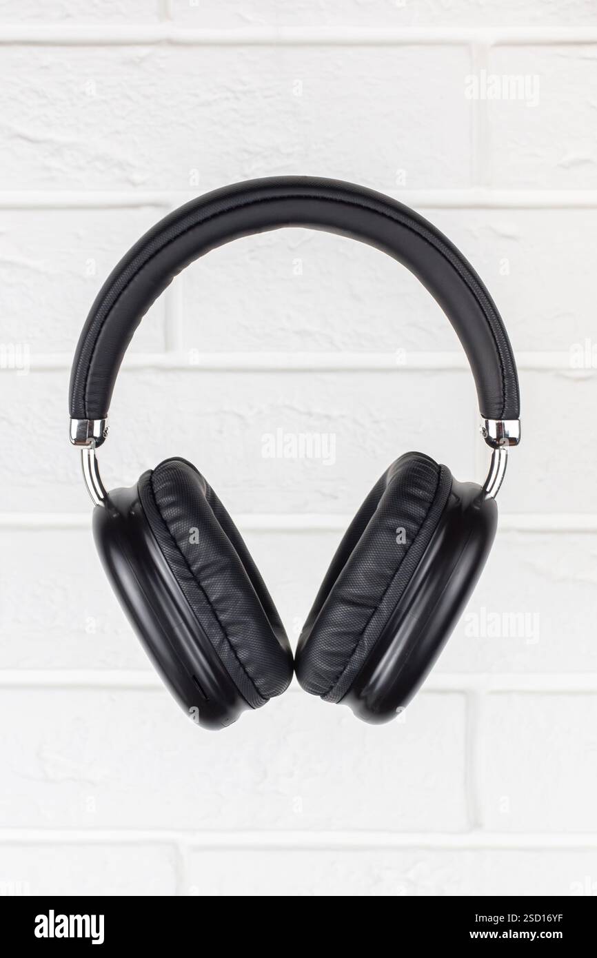 wireless overhead black headphones isolated on white background Stock ...