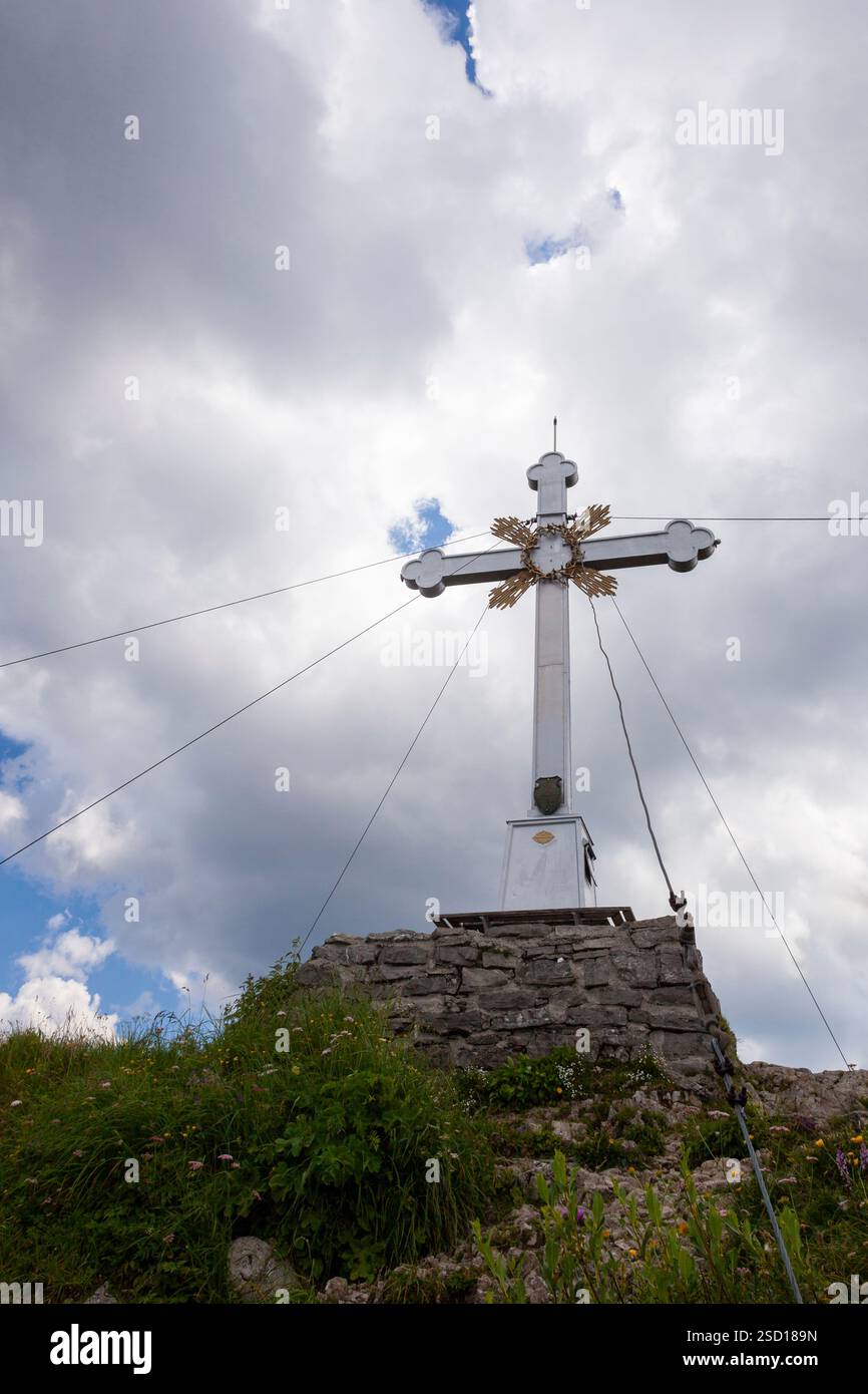 Summit cross of Wallberg mountain, Bavaria, Germany, in summertime ...