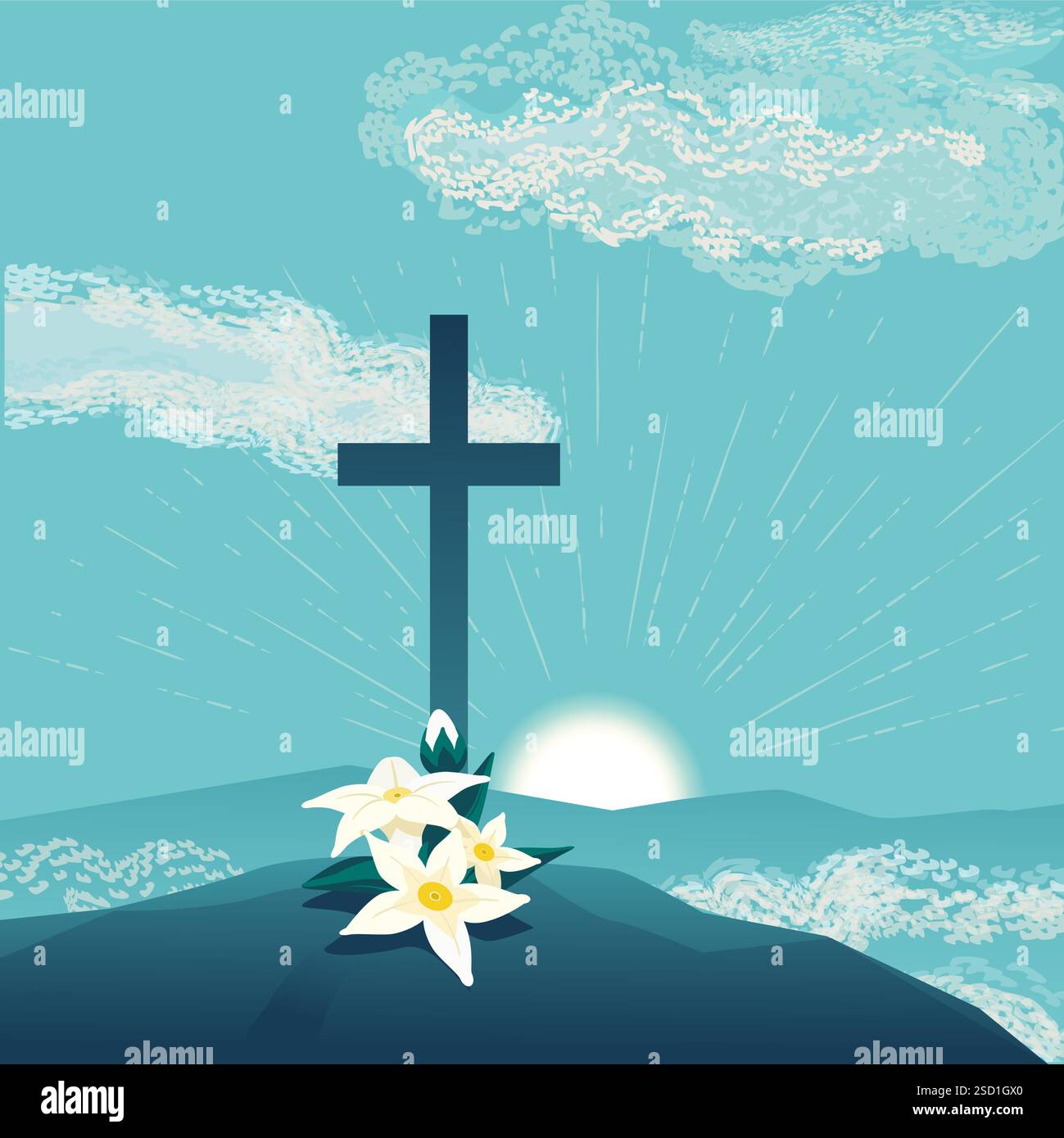 Cross on Faith Hill religious event hand drawn vector poster ...