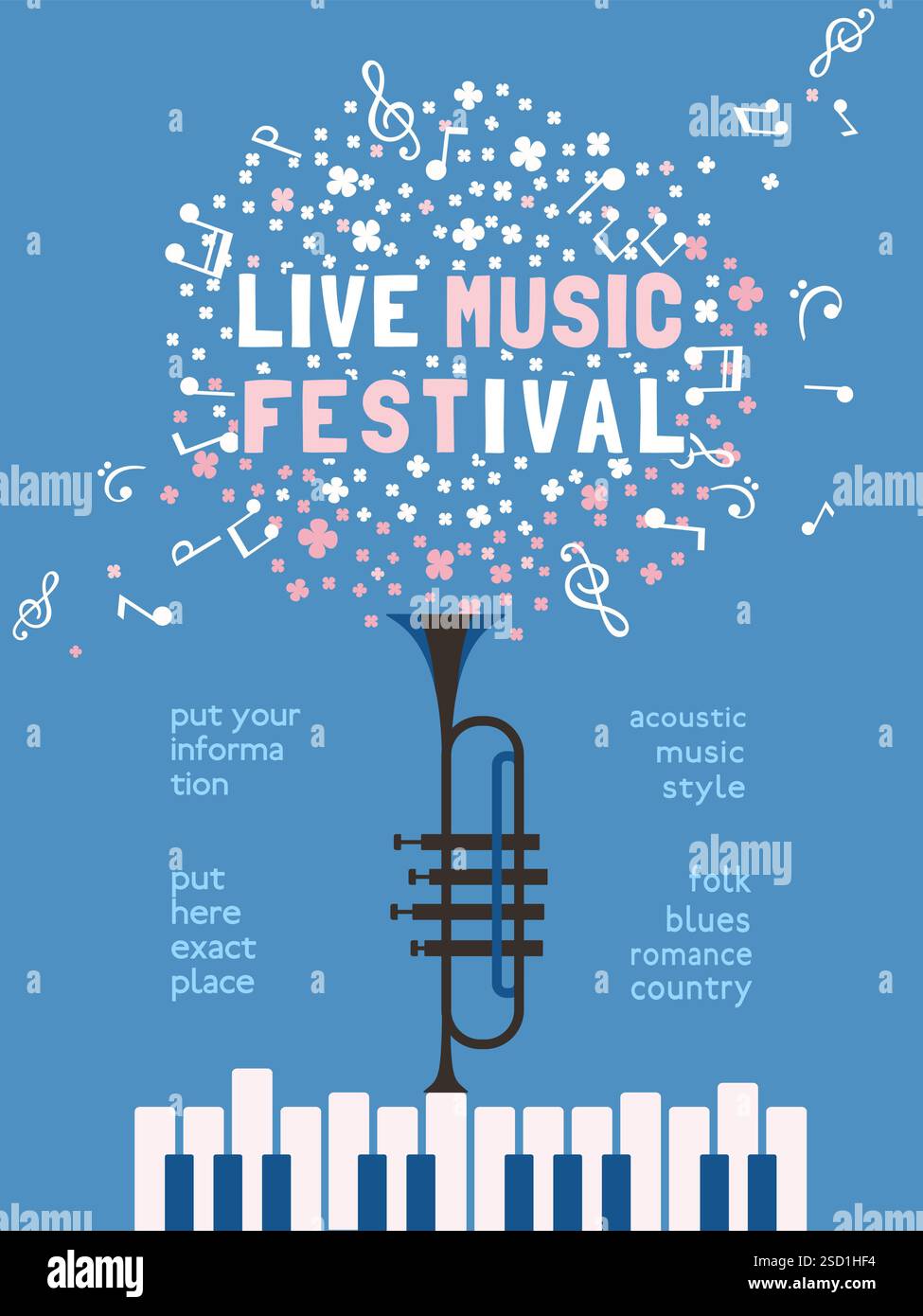 Spring Season Live Music Festival minimal design vector poster. Piano ...