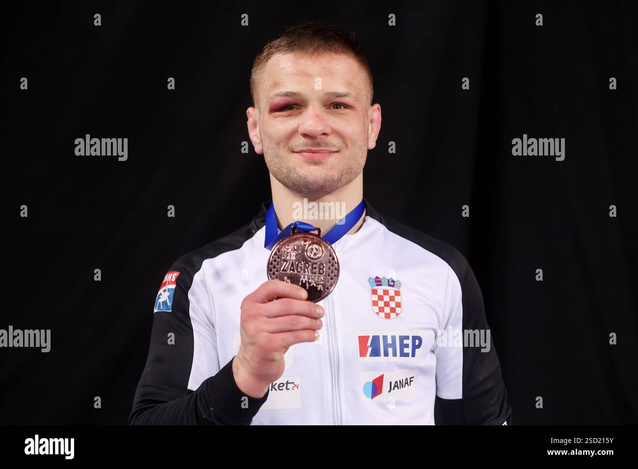 Zagreb, Croatia. 07th Feb, 2025. ZAGREB, CROATIA - FEBRUARY 7: Dominik Etlinger of Croatia after ...