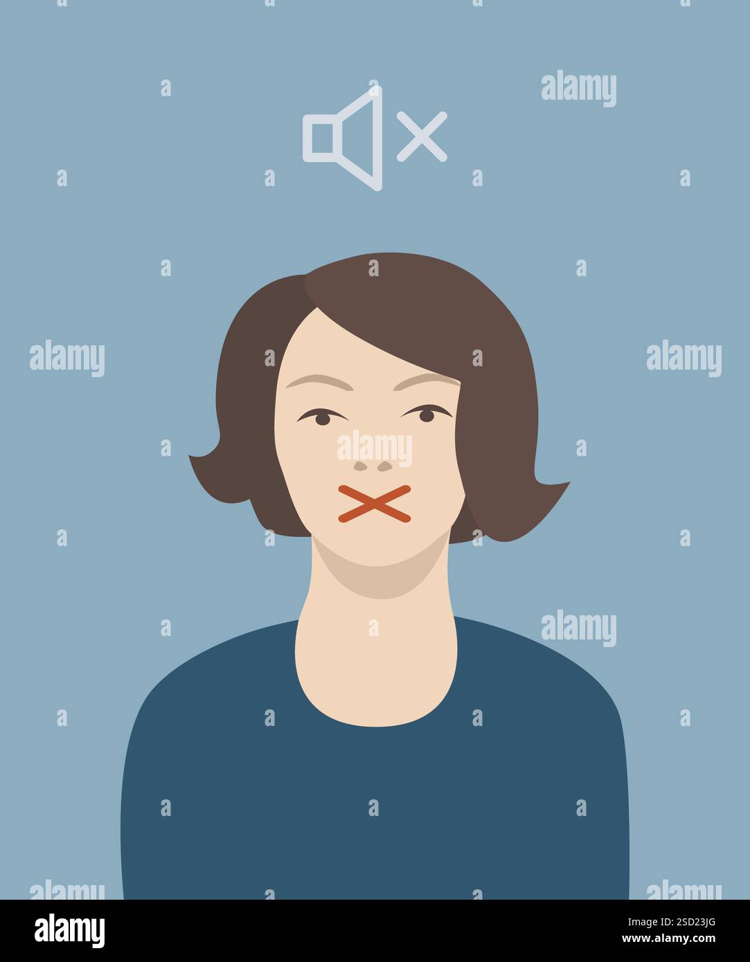 Woman with cross on her mouth, mutism, nonverbal concept, silenced ...