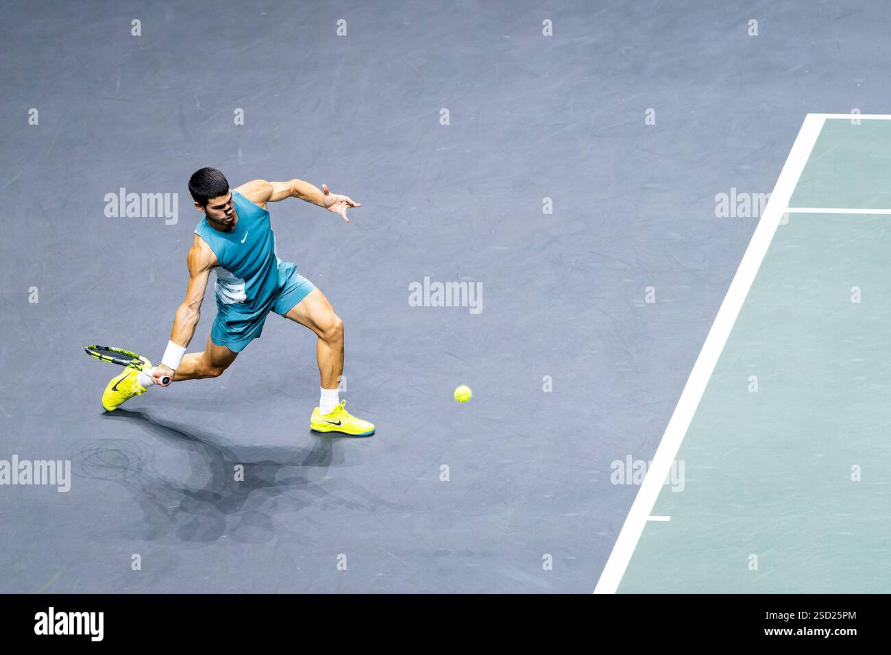 ROTTERDAM, NETHERLANDS - FEBRUARY 7: Carlos Alcaraz of Spain in action ...