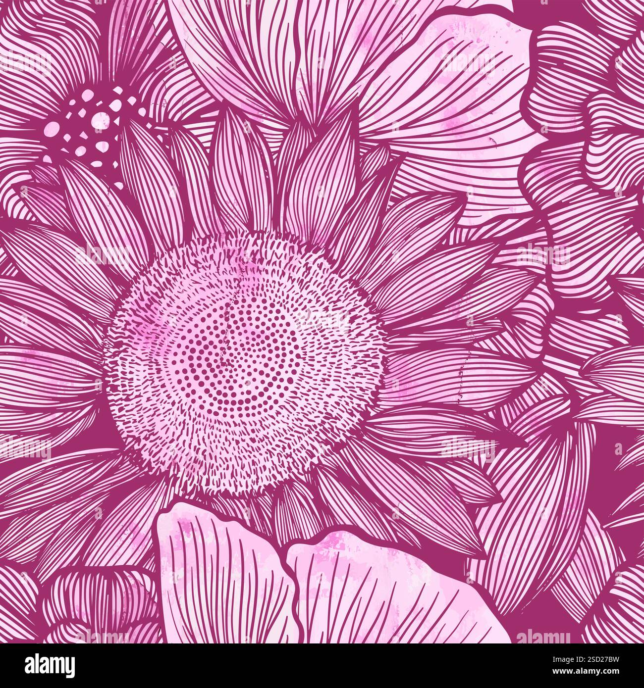 Seamless background graphic flowers fuchsia color. hand drawing. Not AI ...