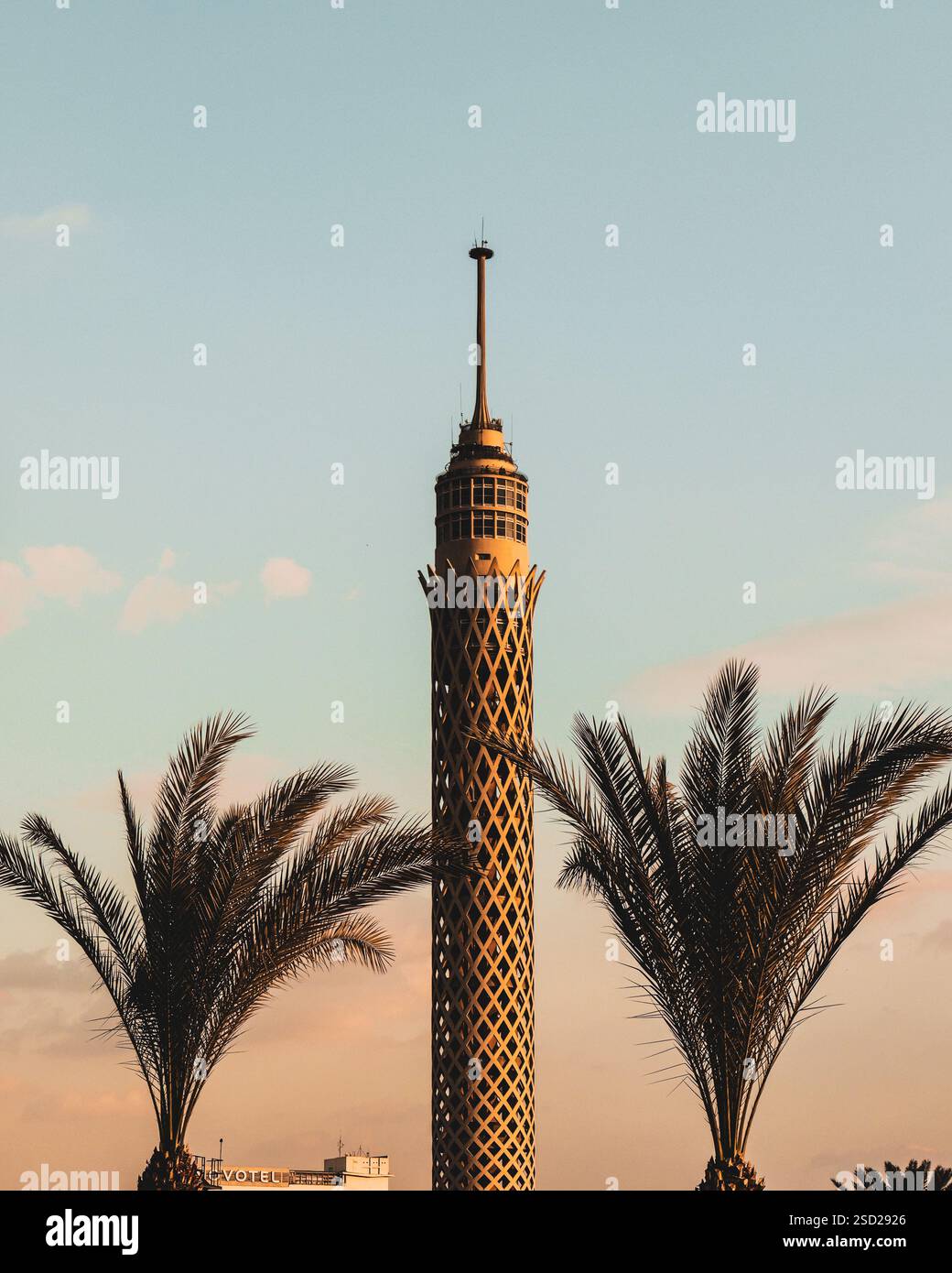 The iconic Cairo Tower standing tall over the Nile River, offering ...