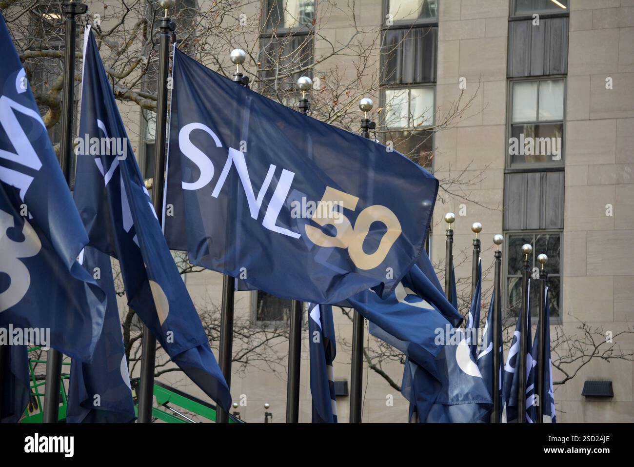 Flags at 30 Rockefeller Center celebrating the 50th season of Saturday ...