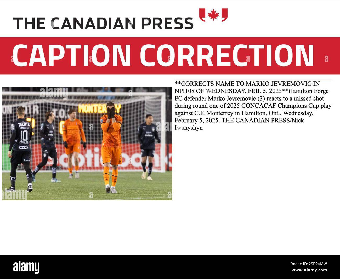 Hamilton Forge FC defender Marko Jevremovic (3) reacts to a missed shot ...