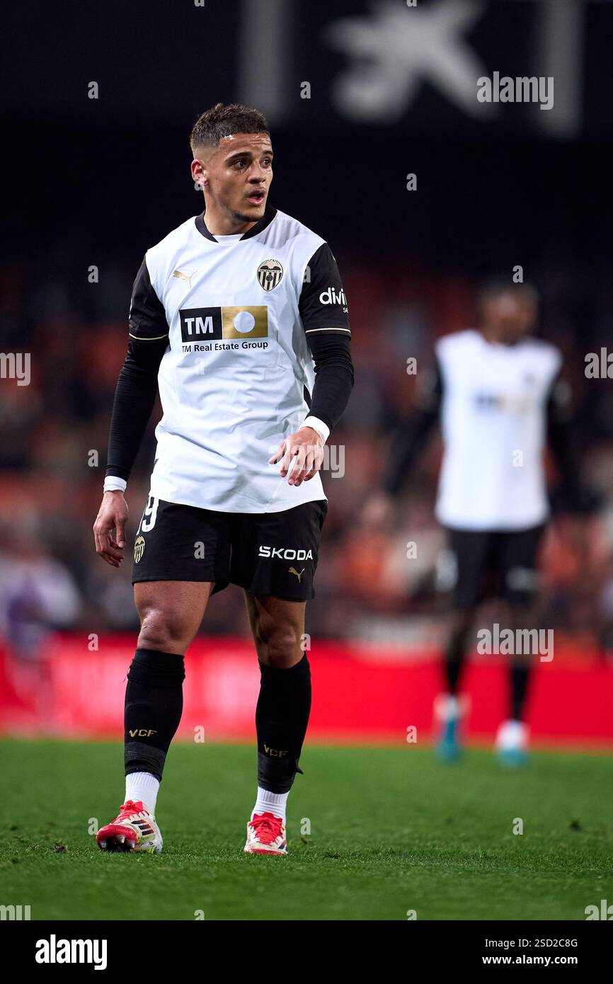 VALENCIA, SPAIN - FEBRUARY 06 : Max Aarons of Valencia CF during the ...