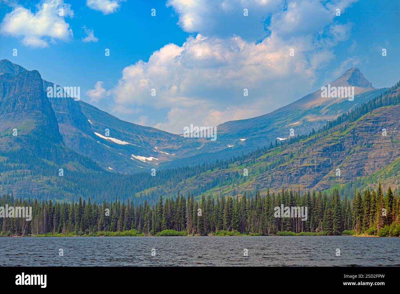 Distant Mountain Pass on a Hazy Day in Glacier National Park in Montana ...