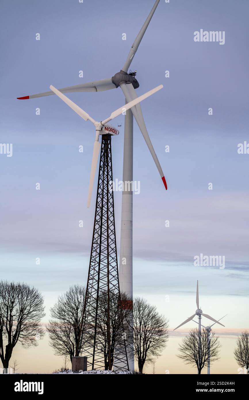 Old and newer wind turbines at the Lichtenau-Asseln wind farm, Nordex ...