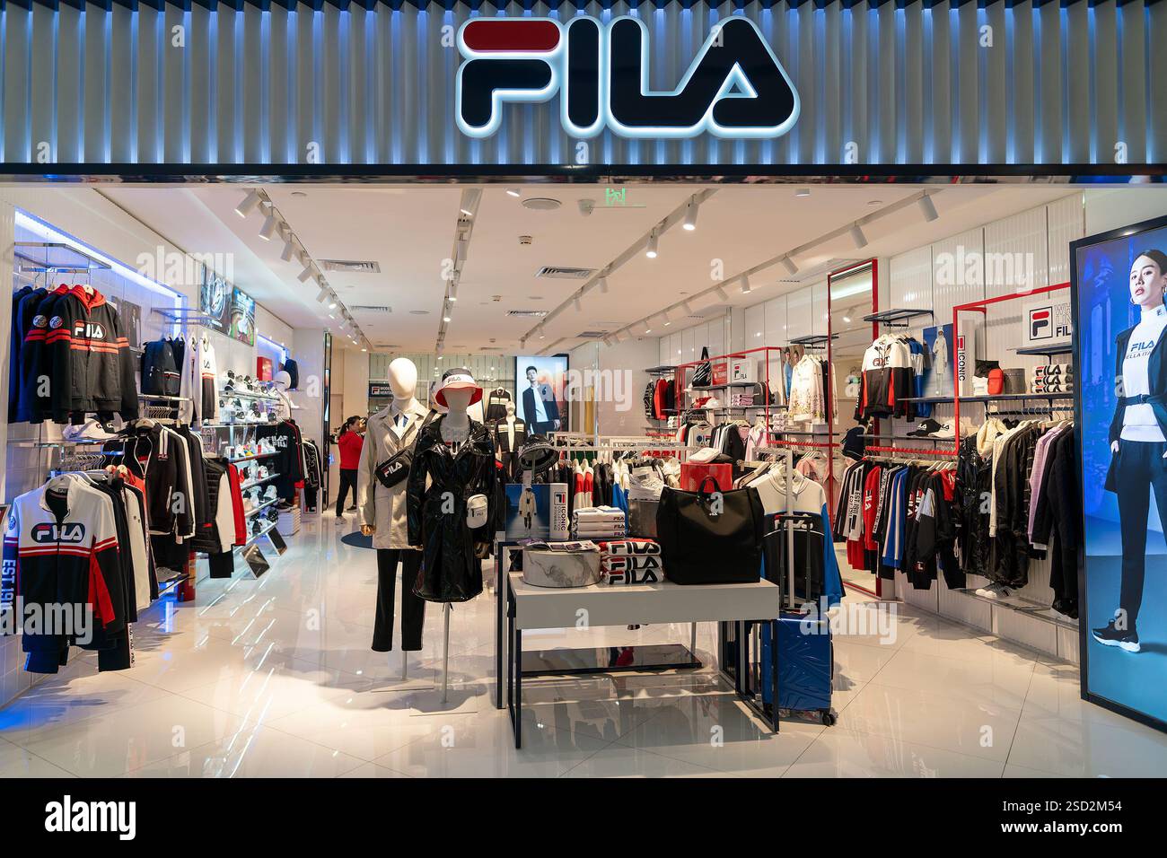 Shenzhen, China - January 11, 2019: storefront of the FILA store, with ...