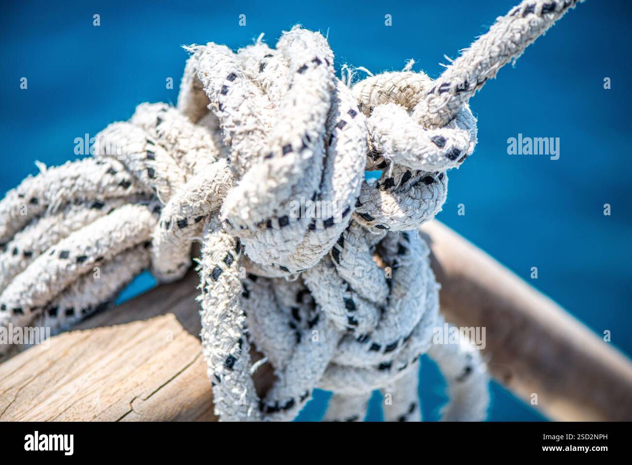 A detailed view of the essential components of a sail, including ropes ...