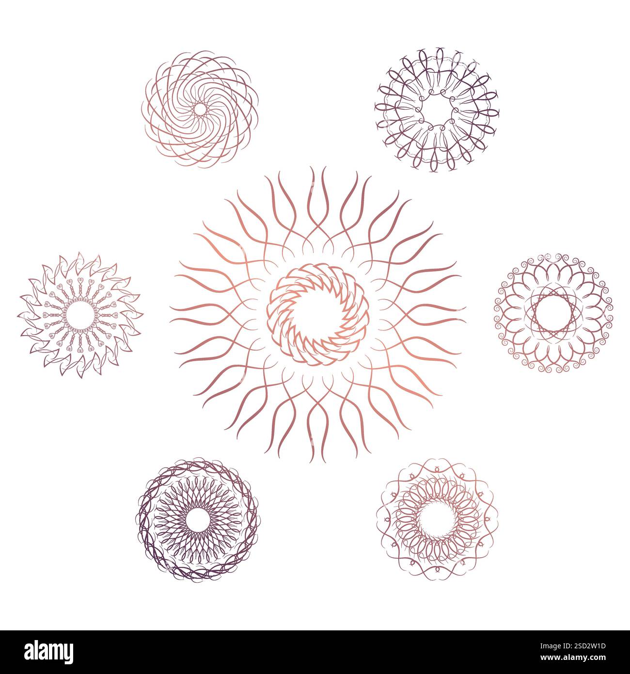 Set of seven geometric circular elements. Vector monogram on white background. Vector ...