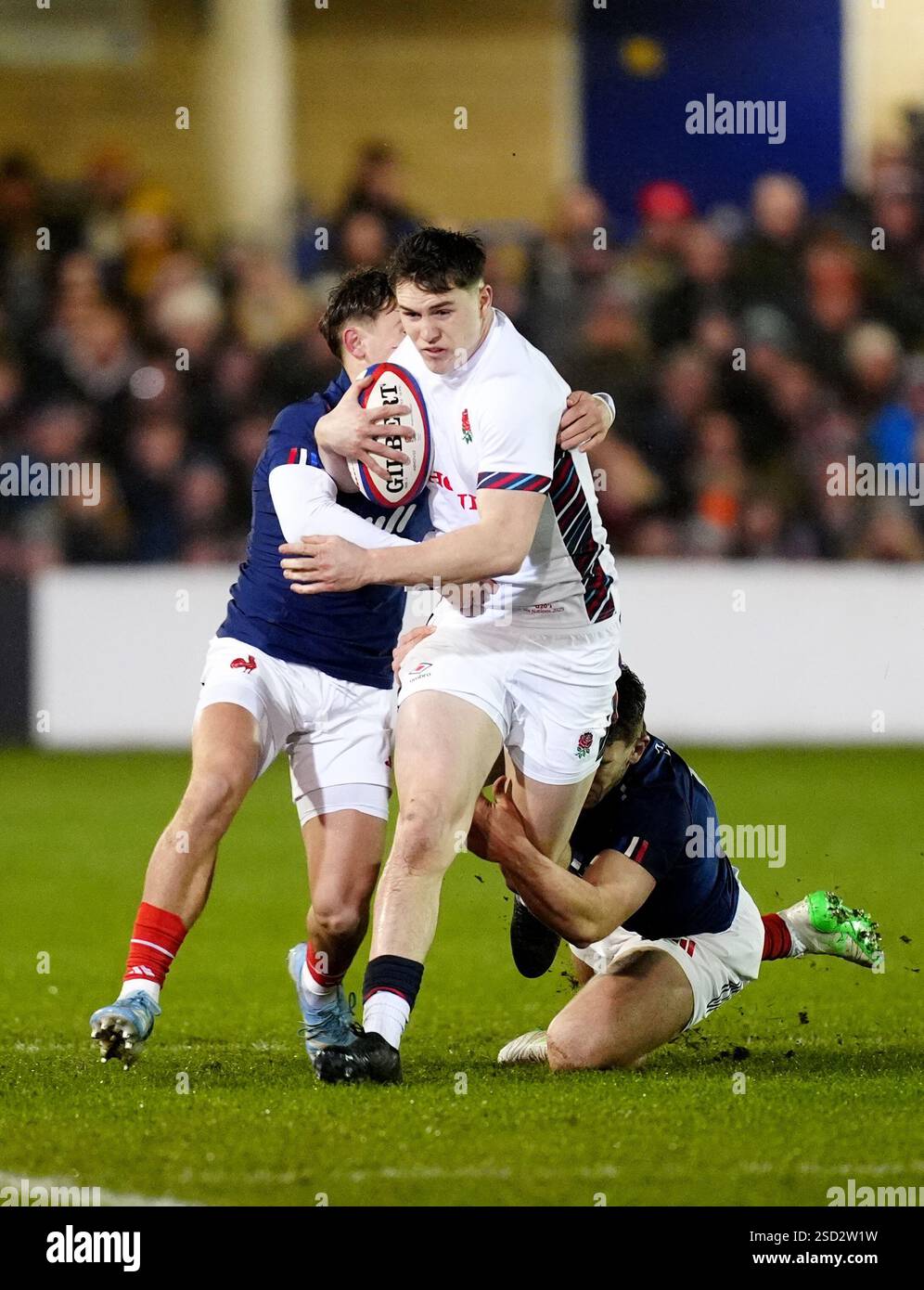 England's Angus Hall is tackled by France's Fabien Brau-Boirie (right ...
