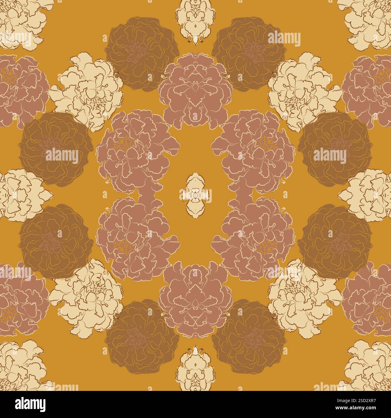 stylized floral pattern with marigold flowers. Contour pattern, floral ...