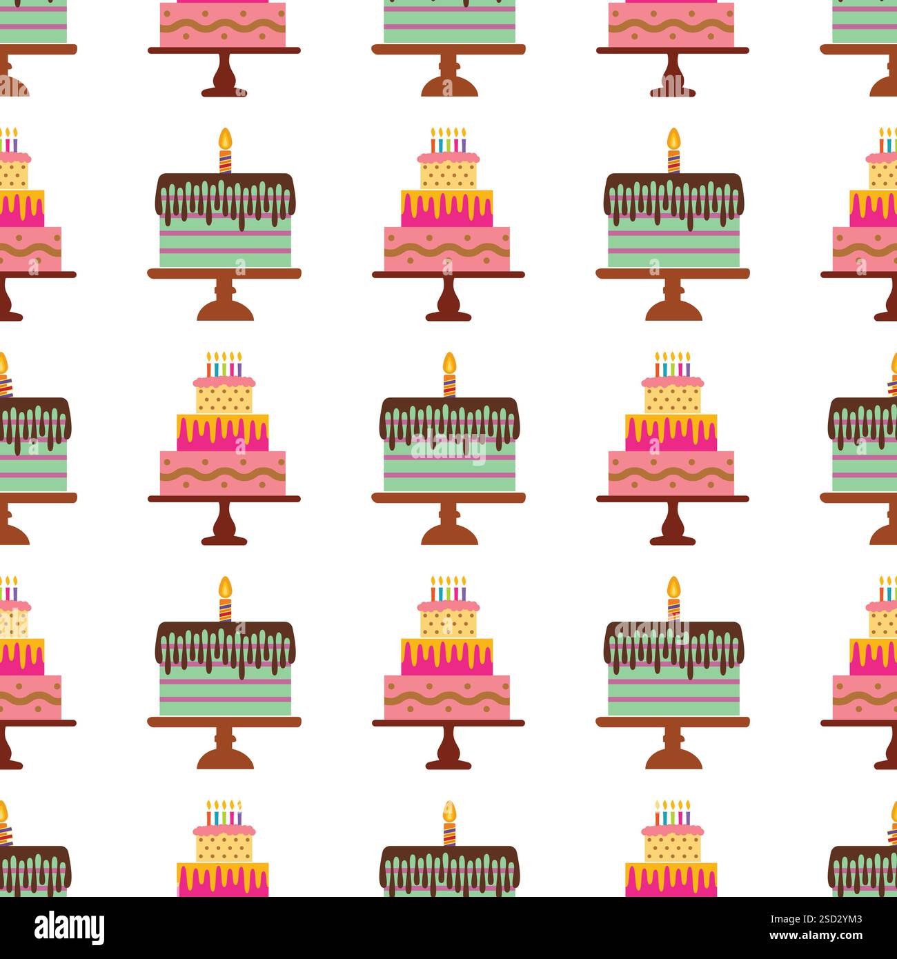 Seamless Pattern with colorful hearts, sweet cakes and pies. Vector ...