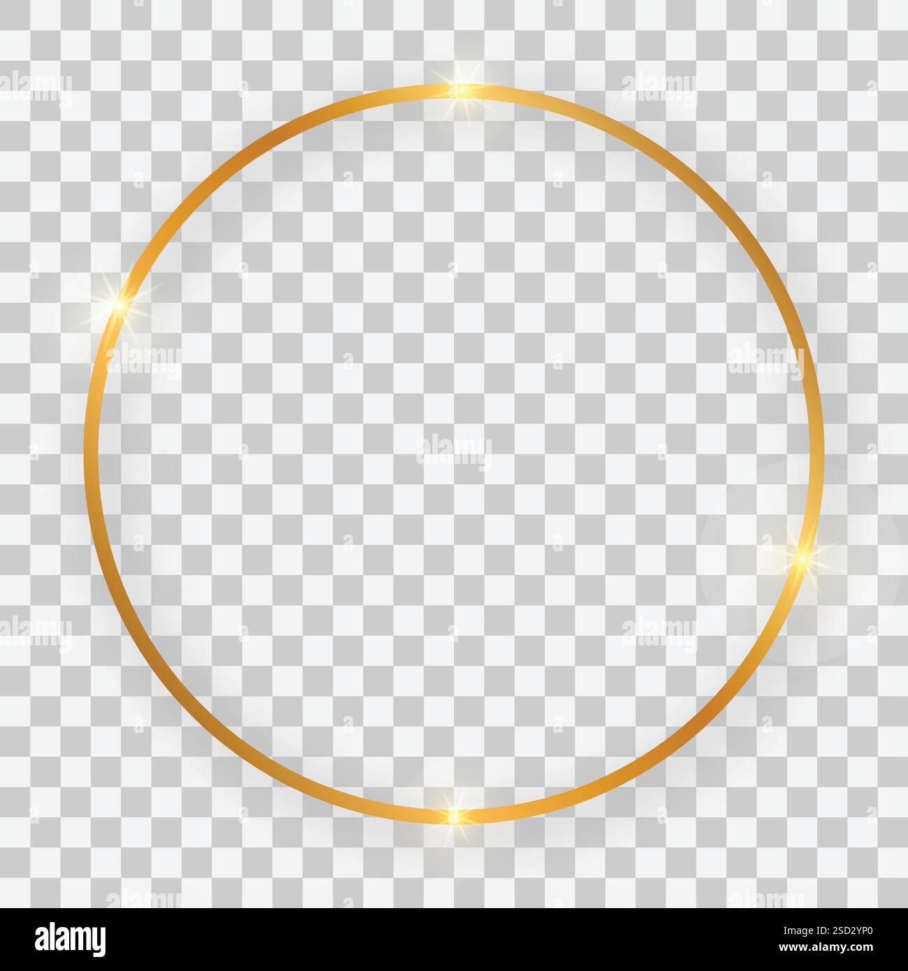 Gold shiny round frame with glowing effects and shadows on transparent ...