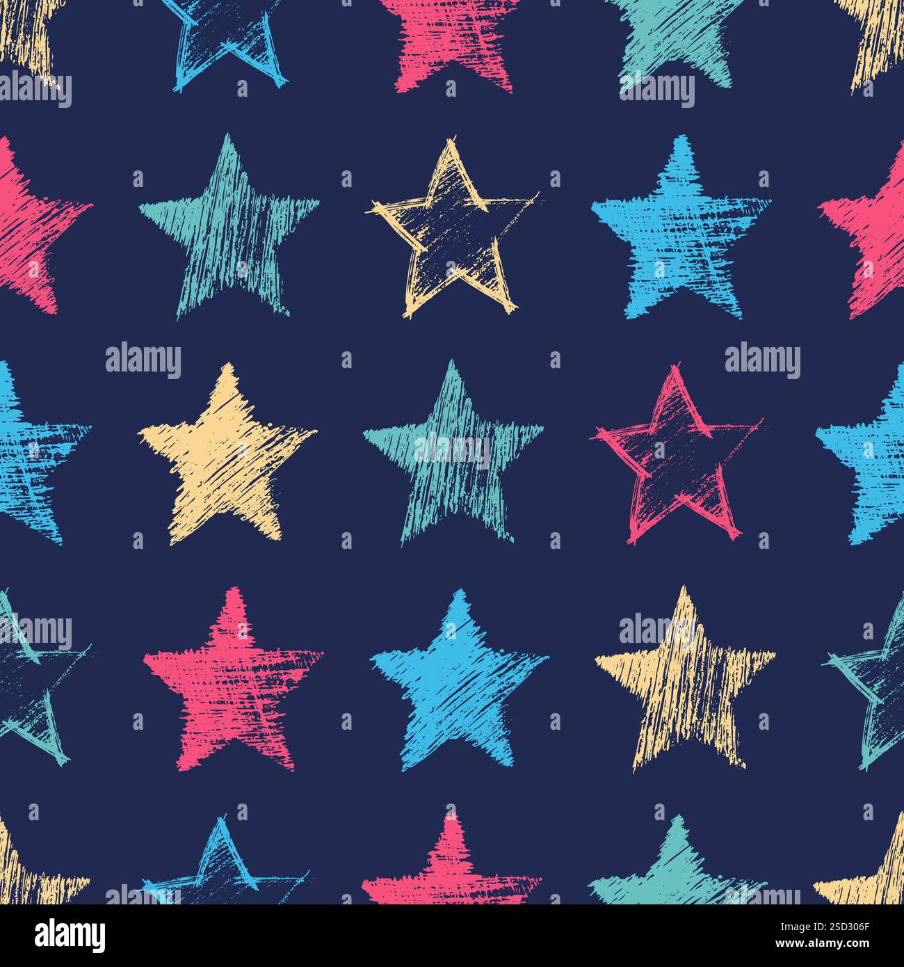 Seamless Pattern with hand drawn blue Stars on blue background ...