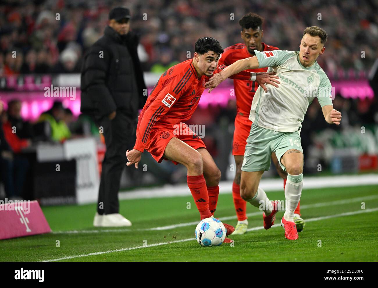 Zweikampf, Aktion Aleksandar Pavlovic FC Bayern Muenchen FCB (45) gegen ...