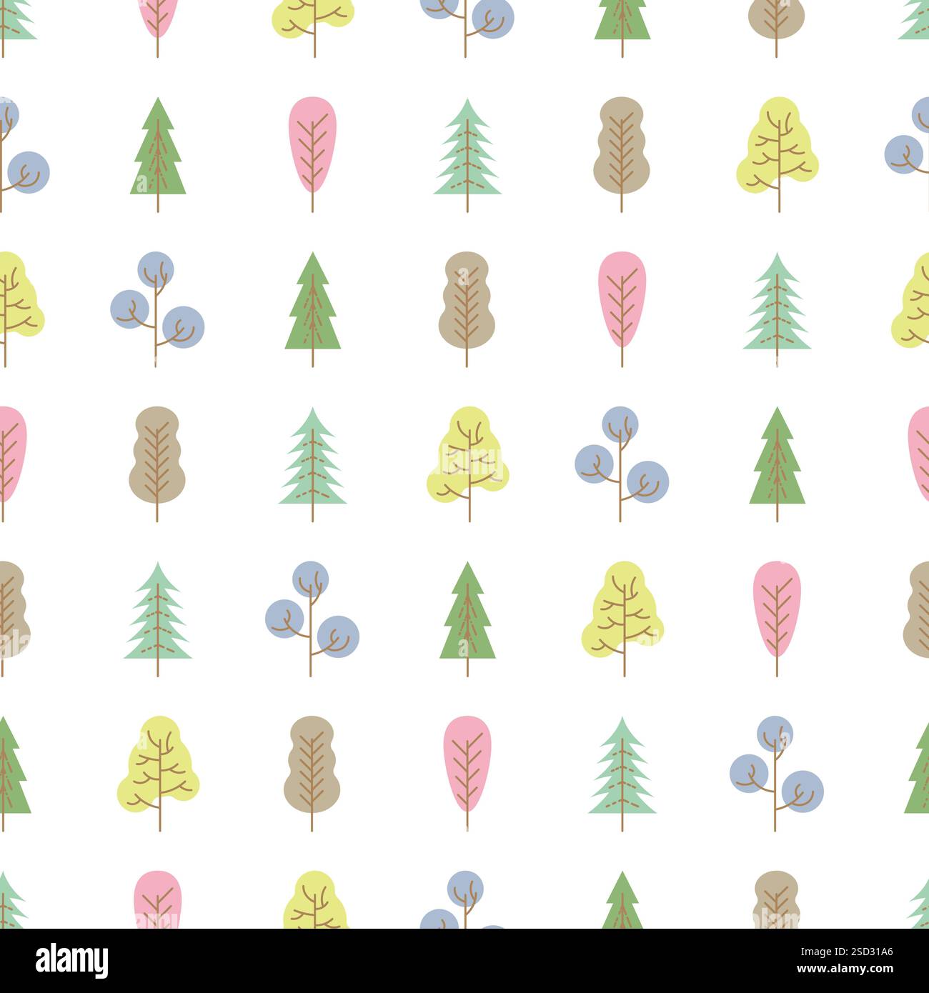 Seamless pattern with colored trees on white background. Vector ...