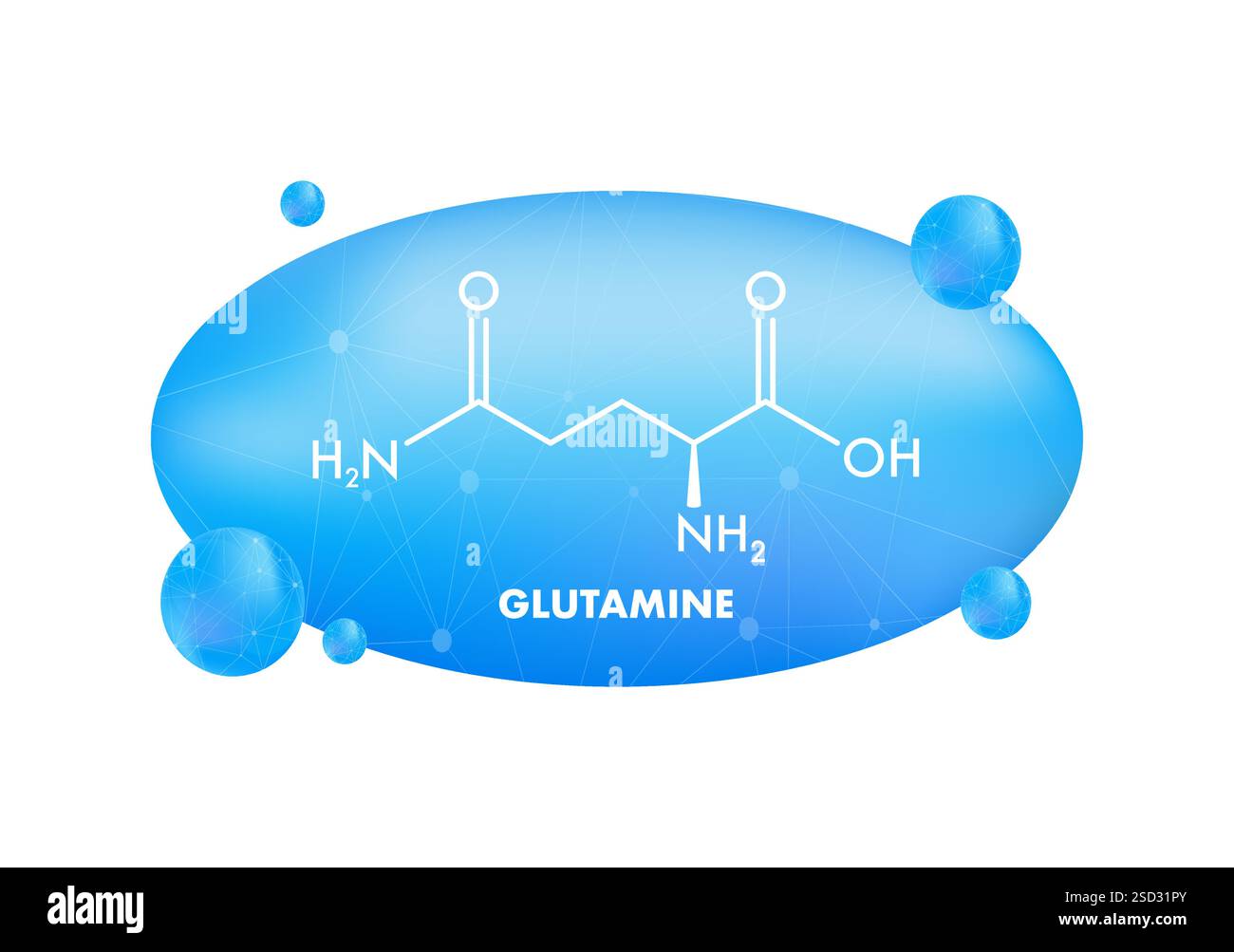 Glutamine chemical formula structural molecule on blue scientific ...