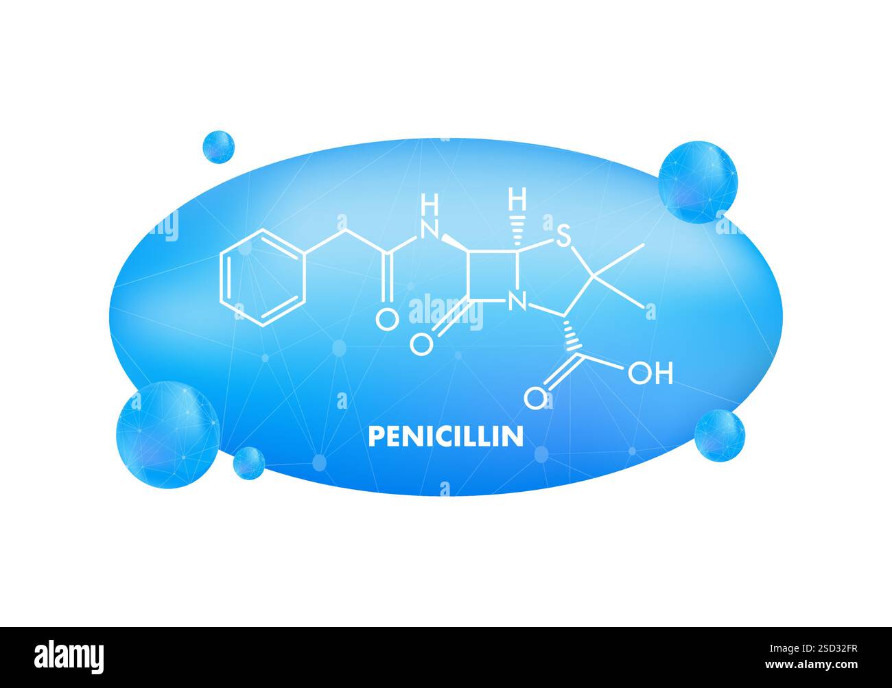 Penicillin molecular structure with blue gradient background and ...