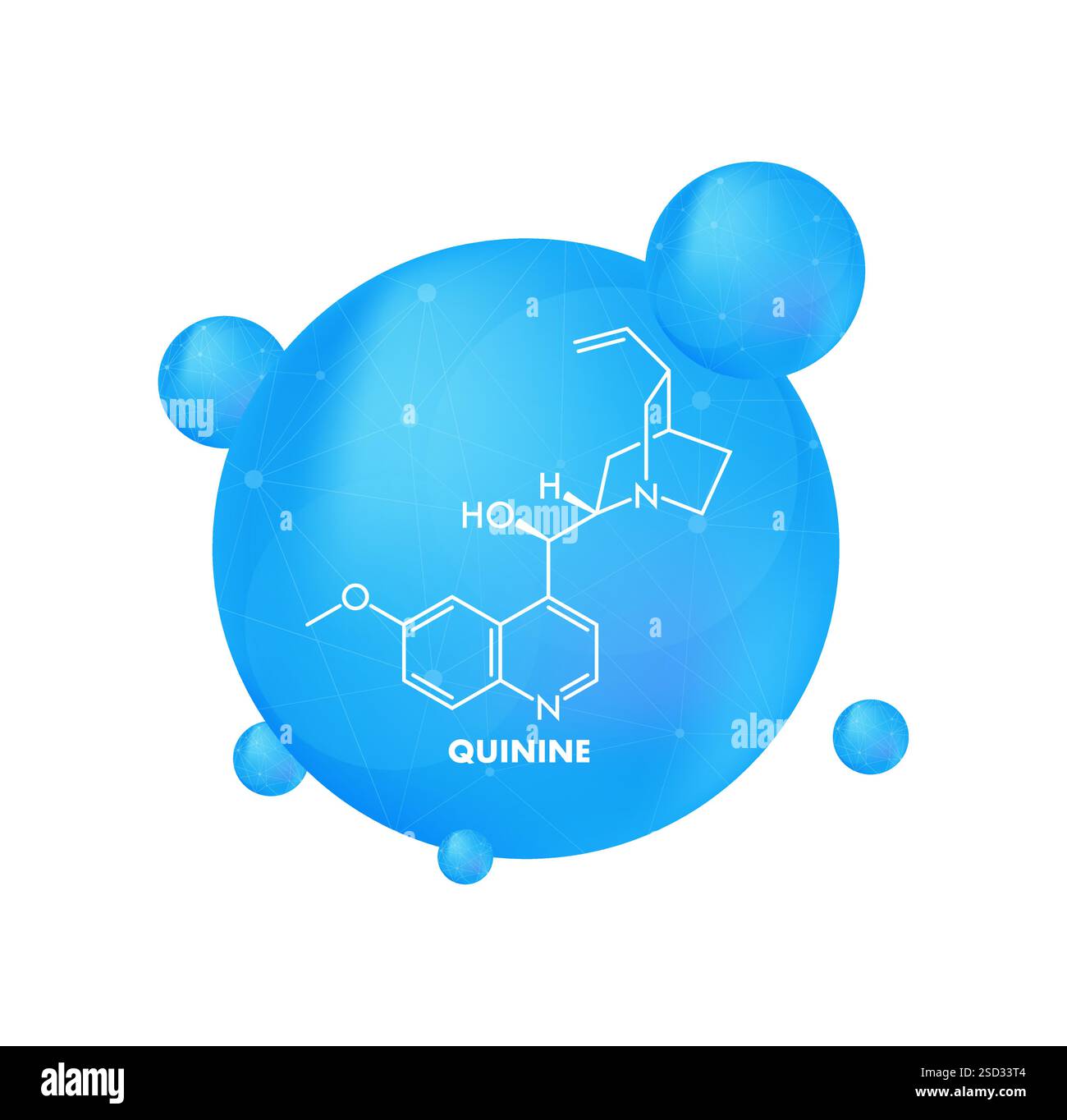 Quinine molecule structure with blue spherical background representing ...