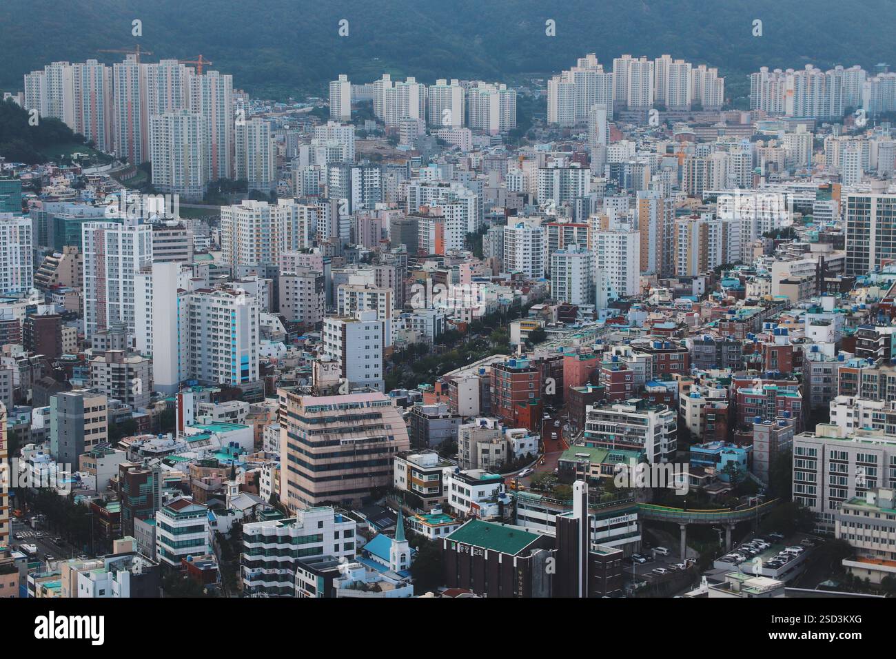 Aerial View of Dense Urban Skyline of Busan, South Korea, Featuring ...