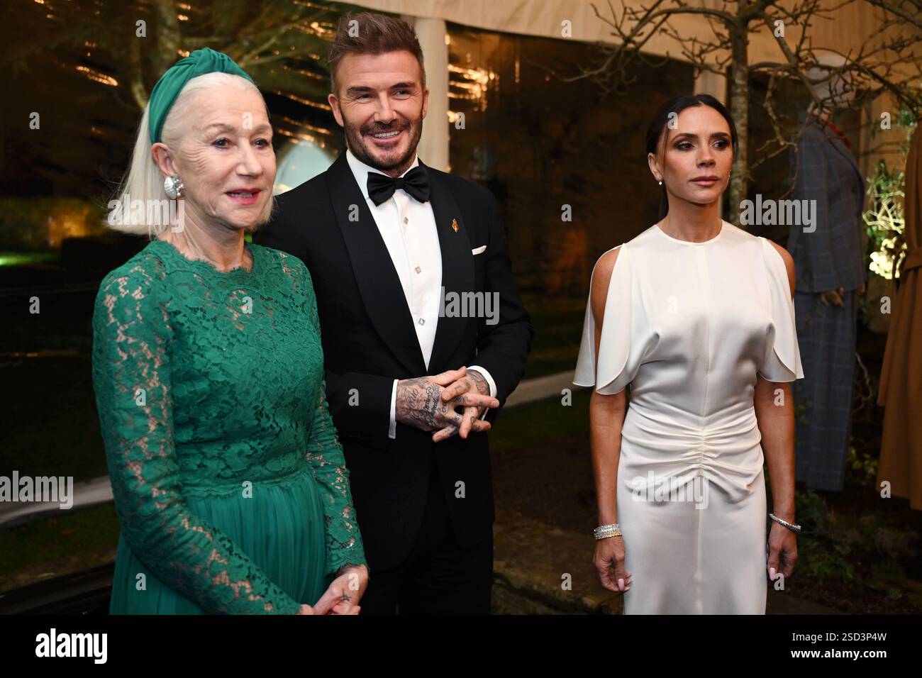 Helen Mirren, David Beckham, and Victoria Beckham, during a dinner in ...