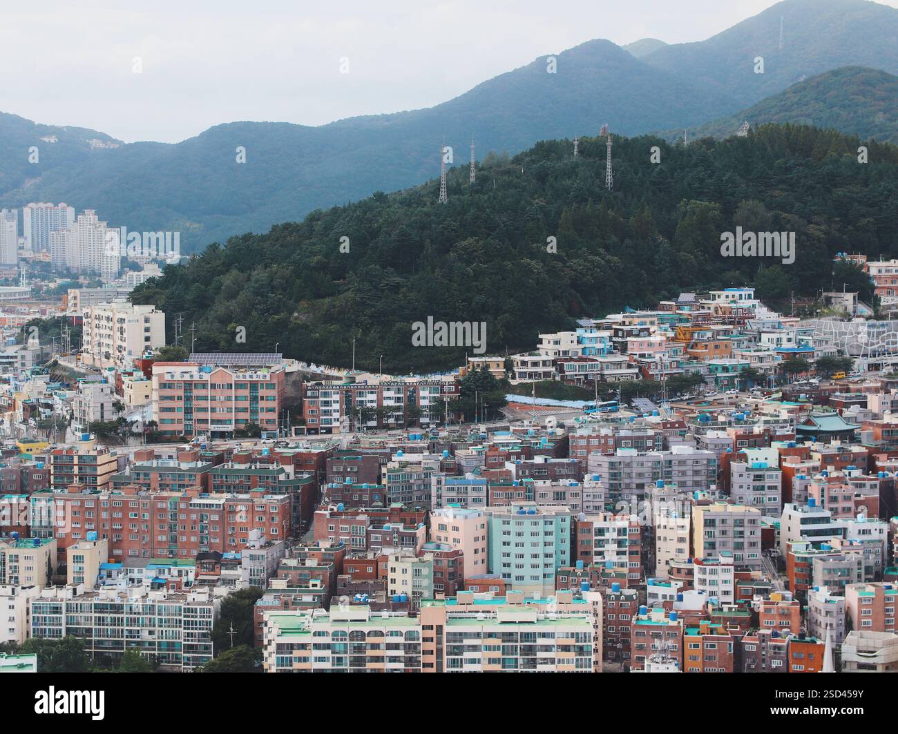 Aerial View of Dense Urban Skyline of Busan, South Korea, Featuring ...